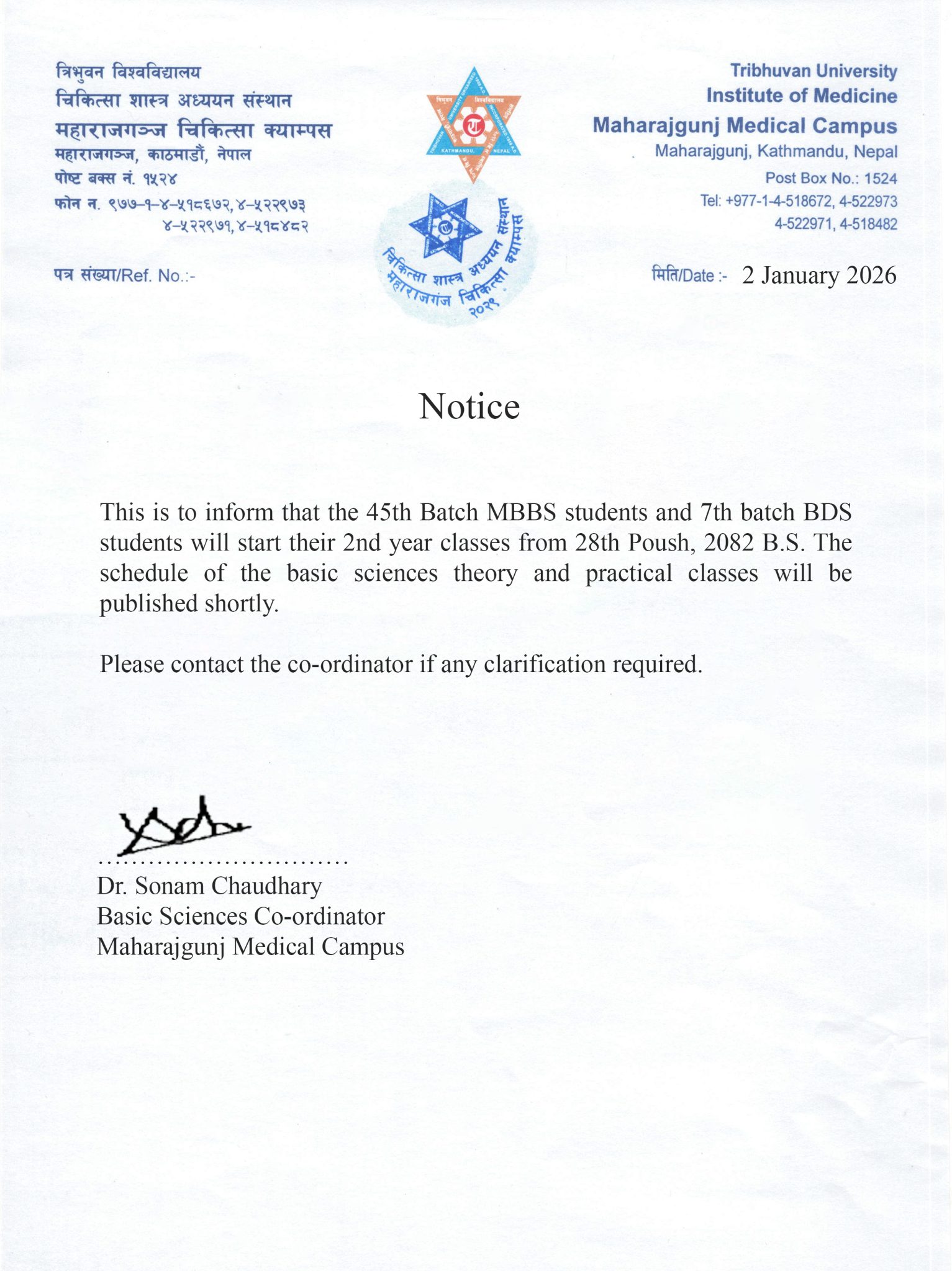 Class Resume Notice